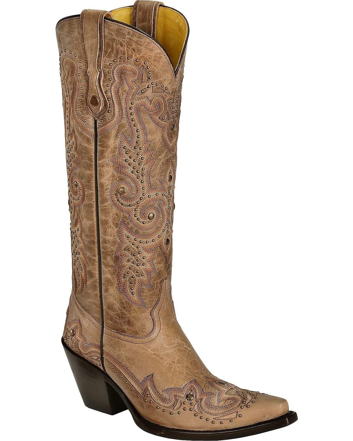 Corral Women's Studded Bone Leather Cowgirl Boot Snip Toe - G1032 | eBay