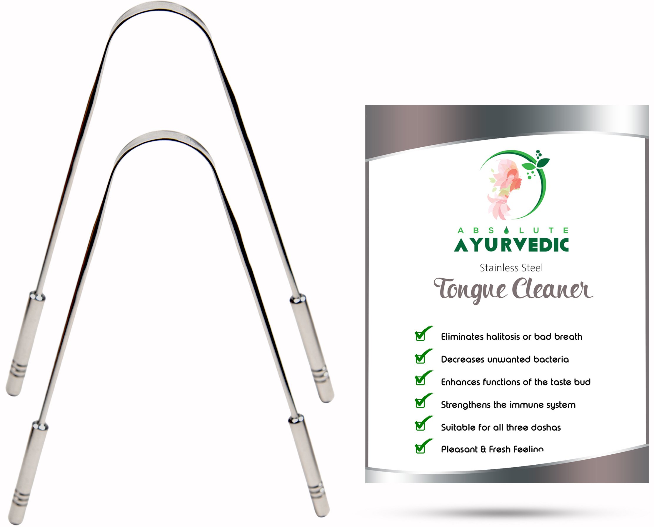 Absolute Ayurvedic Stainless Steel Long Handle Tongue Scraper Cleaner ...