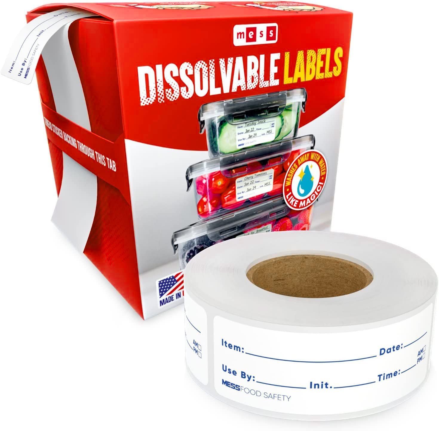 MESS Dissolvable Food Container Labels - 200/Roll - Multiple Sizes | eBay