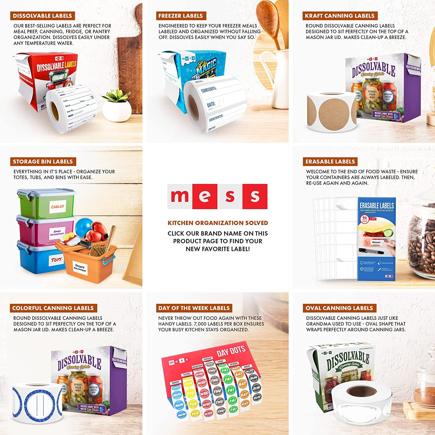 MESS Dissolvable Food Container Labels - 200/Roll - Multiple Sizes | eBay