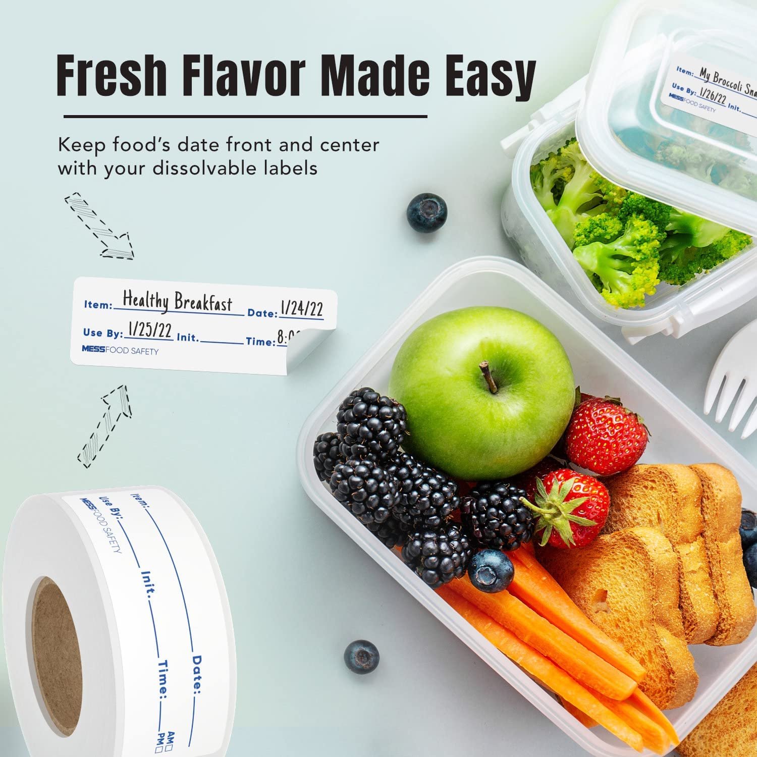 MESS Dissolvable Food Container Labels - 200/Roll - Multiple Sizes | eBay