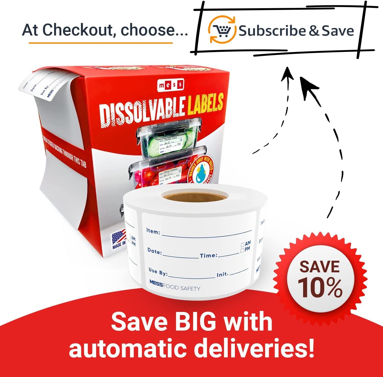 MESS Dissolvable Food Container Labels - 200/Roll - Multiple Sizes | eBay