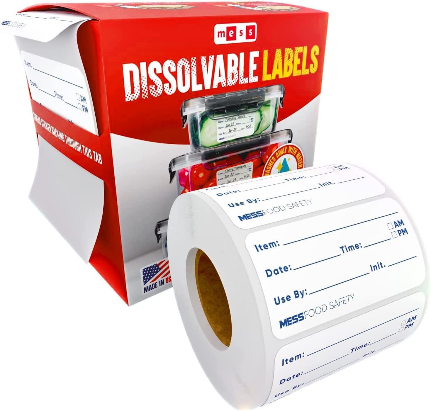 MESS Dissolvable Food Container Labels - 200/Roll - Multiple Sizes | eBay