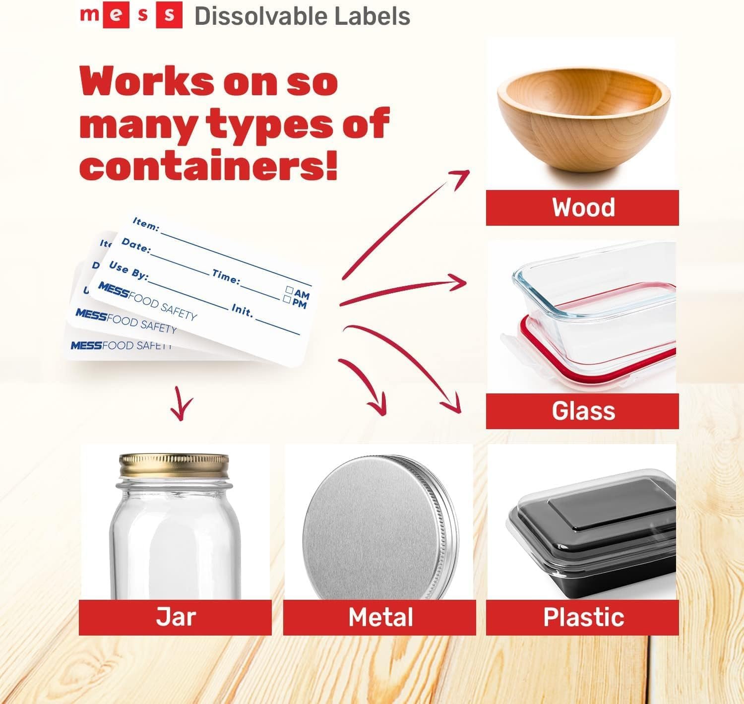MESS Dissolvable Food Container Labels - 200/Roll - Multiple Sizes | eBay