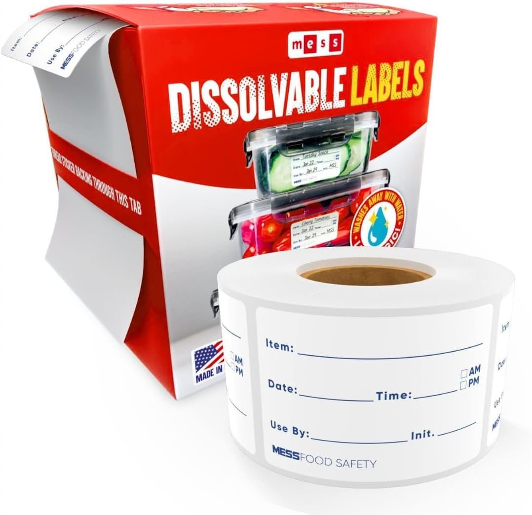 MESS Dissolvable Food Container Labels - 200/Roll - Multiple Sizes | eBay