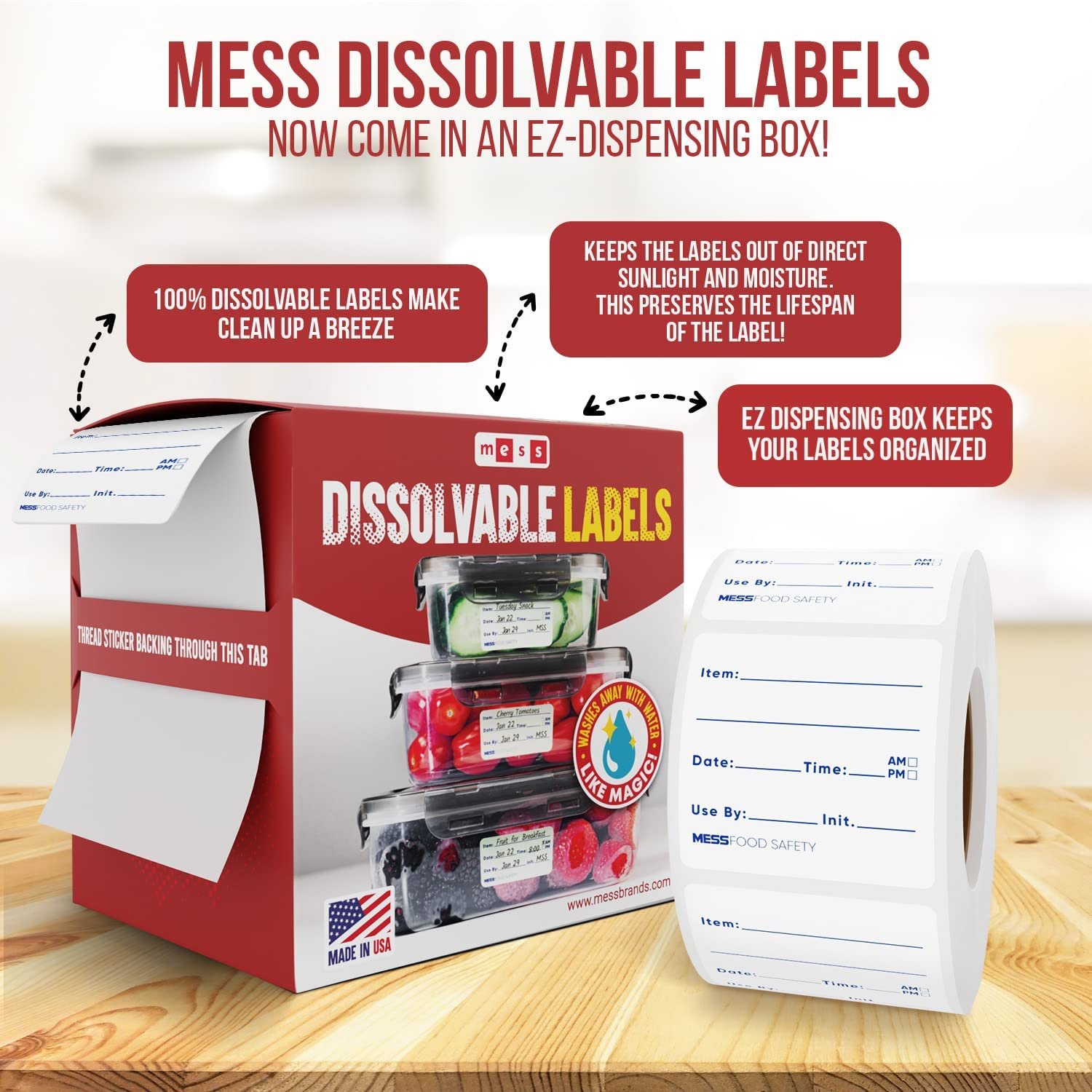 MESS Dissolvable Food Container Labels - 200/Roll - Multiple Sizes | eBay