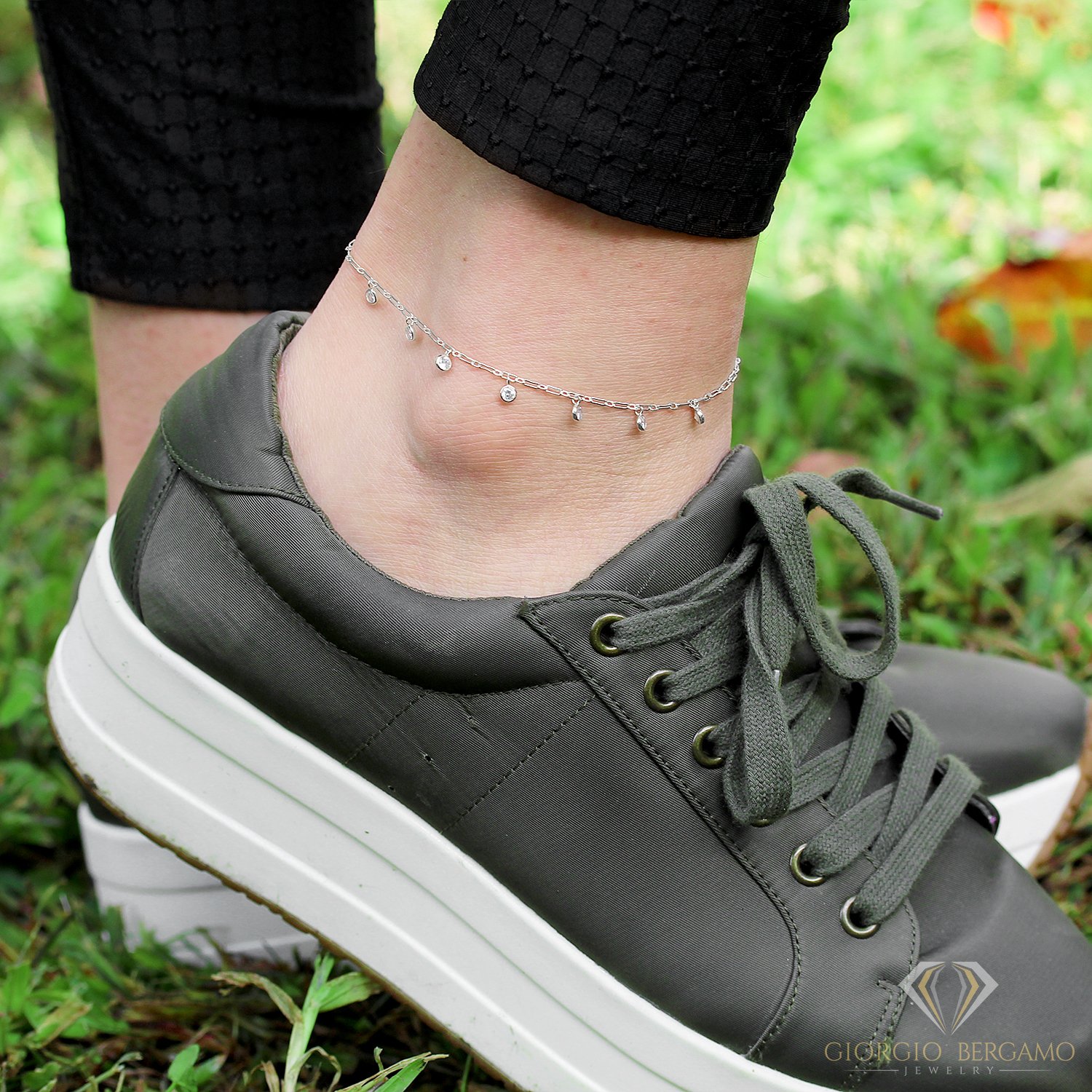 925 Sterling Silver Round CZ Charm Anklet, Paper Clip Womens Ankle ...