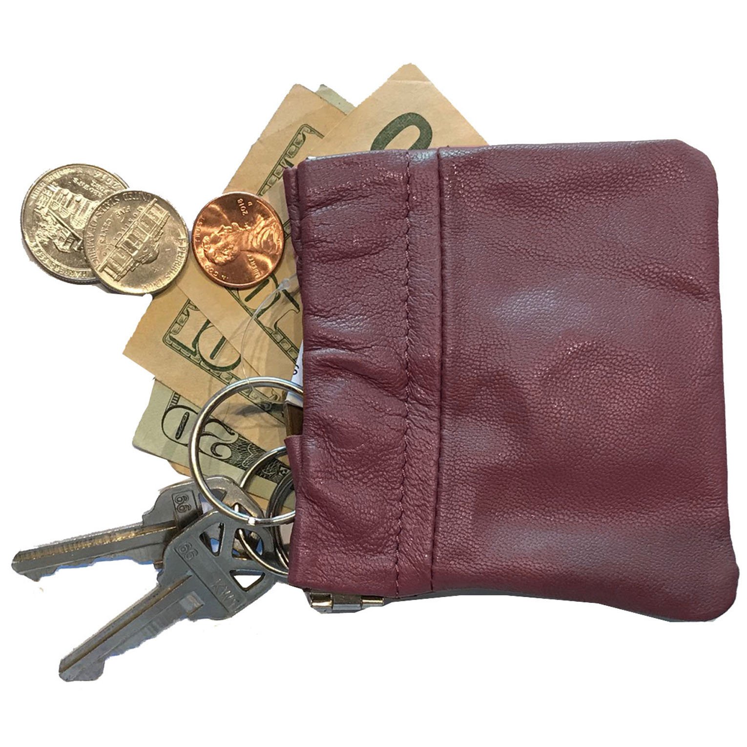 SILVERFEVER Leather Coin Purse Change Holder Squeeze Spring Closure ...