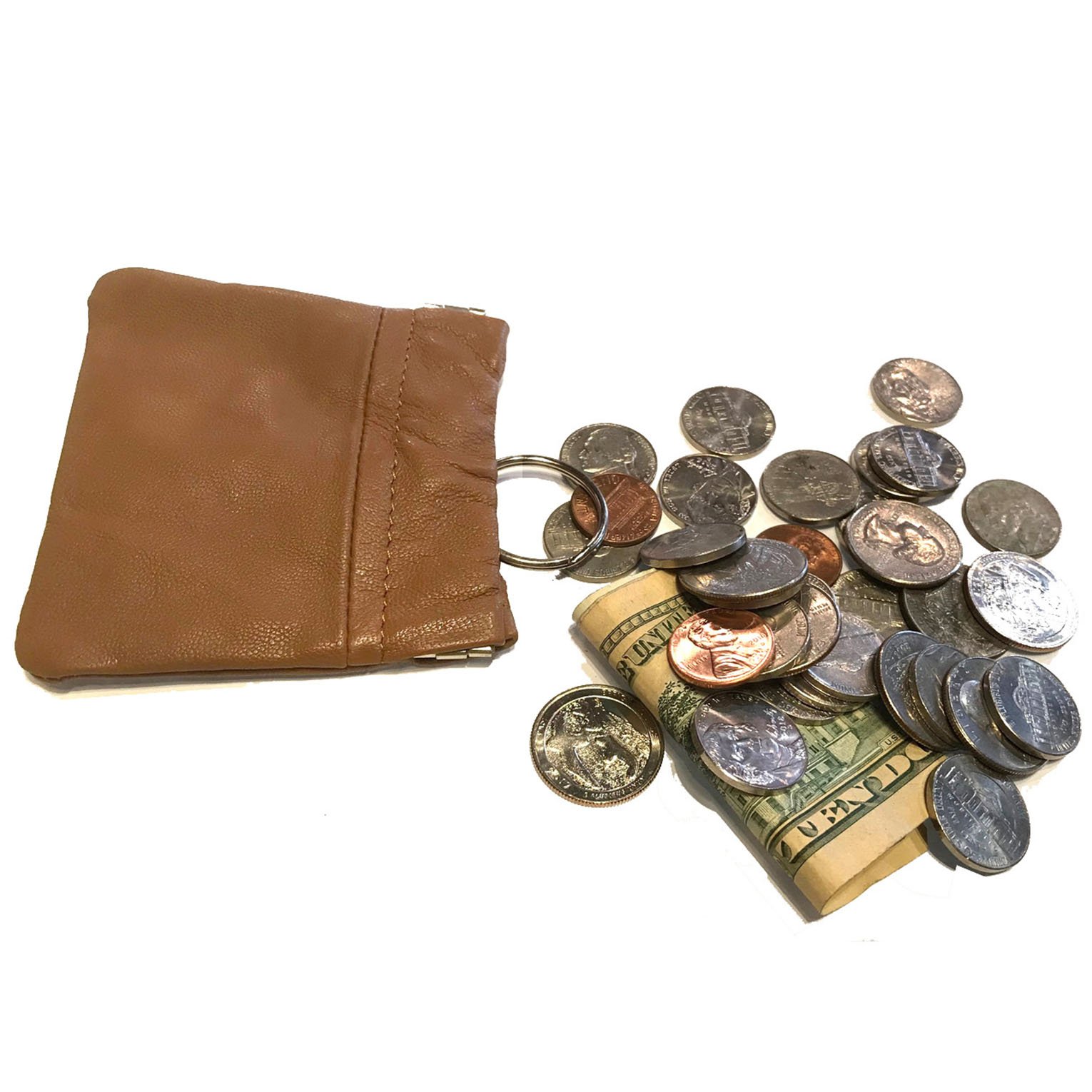 SILVERFEVER Leather Coin Purse Change Holder Squeeze Spring Closure ...