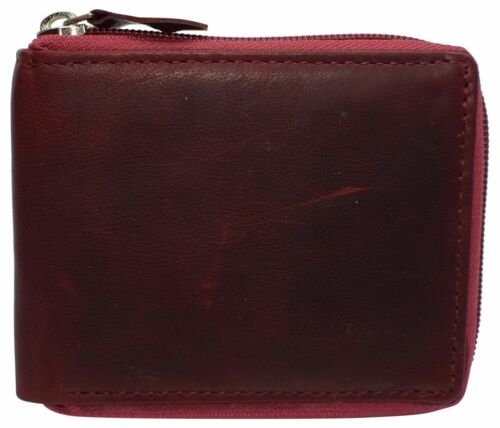 RFID Men's Leather Zipper wallet Zip Around Wallet Bifold Multi Card ...